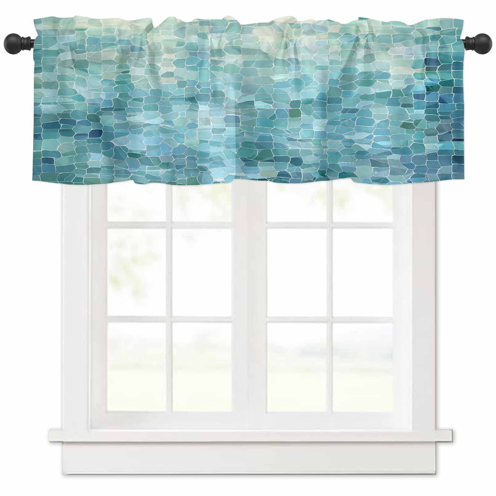 Turquoise Teal Valances for Windows Farmhouse Kitchen Curtains Valances ...