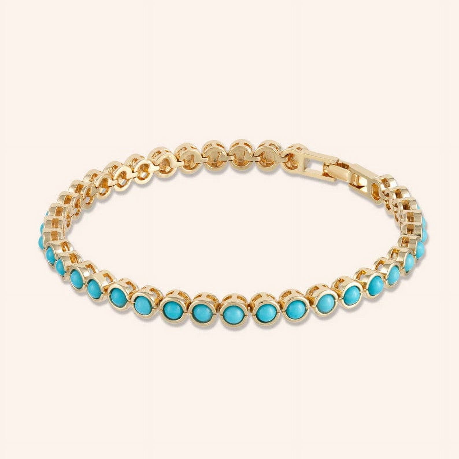 Turquoise Tennis Bracelet, 14k Gold pated Bezel Set Turquoise Link ...