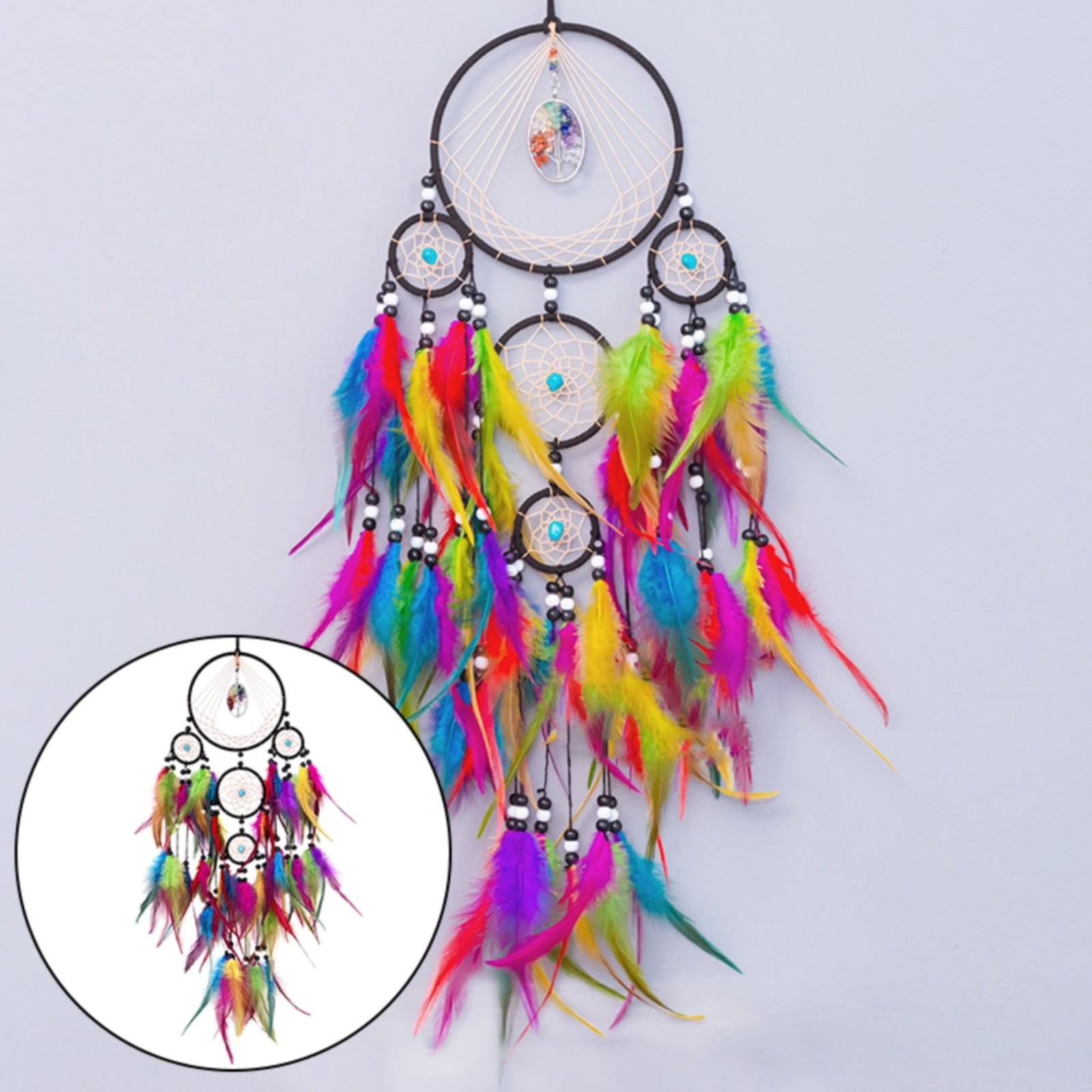Turquoise Tree of Life Dream Catcher Colorful Five Circle Dream ...