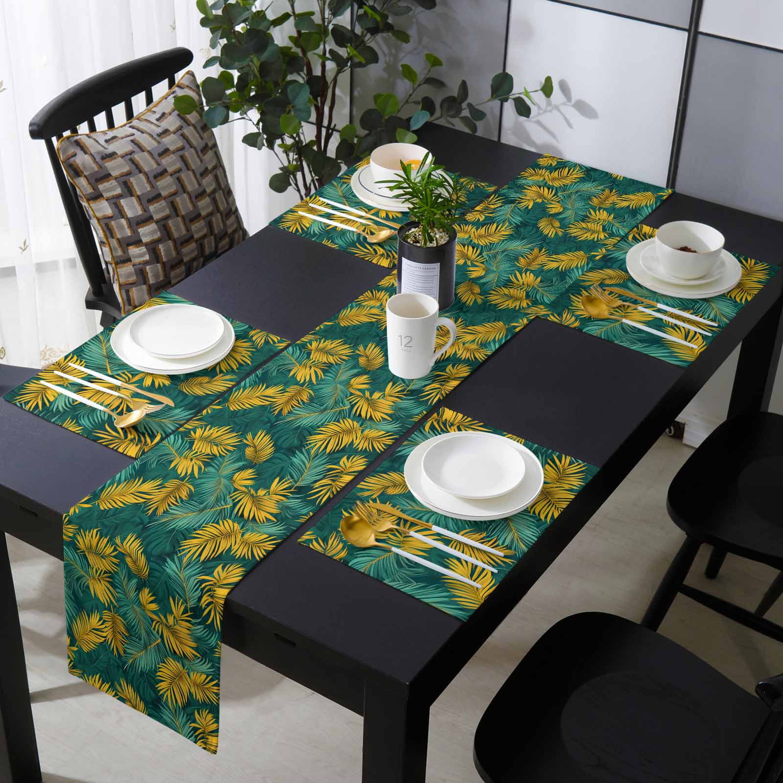 Turquoise Tropical Placemats Set of 4 with 70 Inches Long Table Runners ...