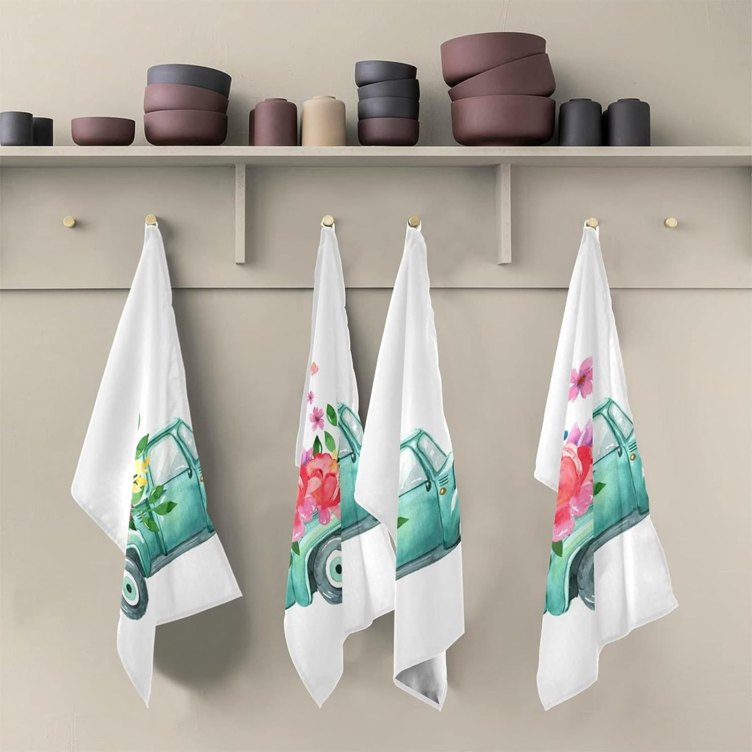 Turquoise Truck Kitchen Dish Towels Set of 6 Absorbent Hand Towels ...