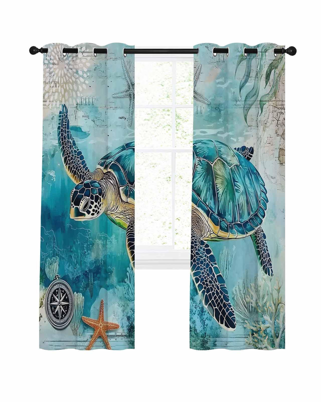 Turquoise Turtle Blackout Curtains 45 Inches Long for Bedroom ...