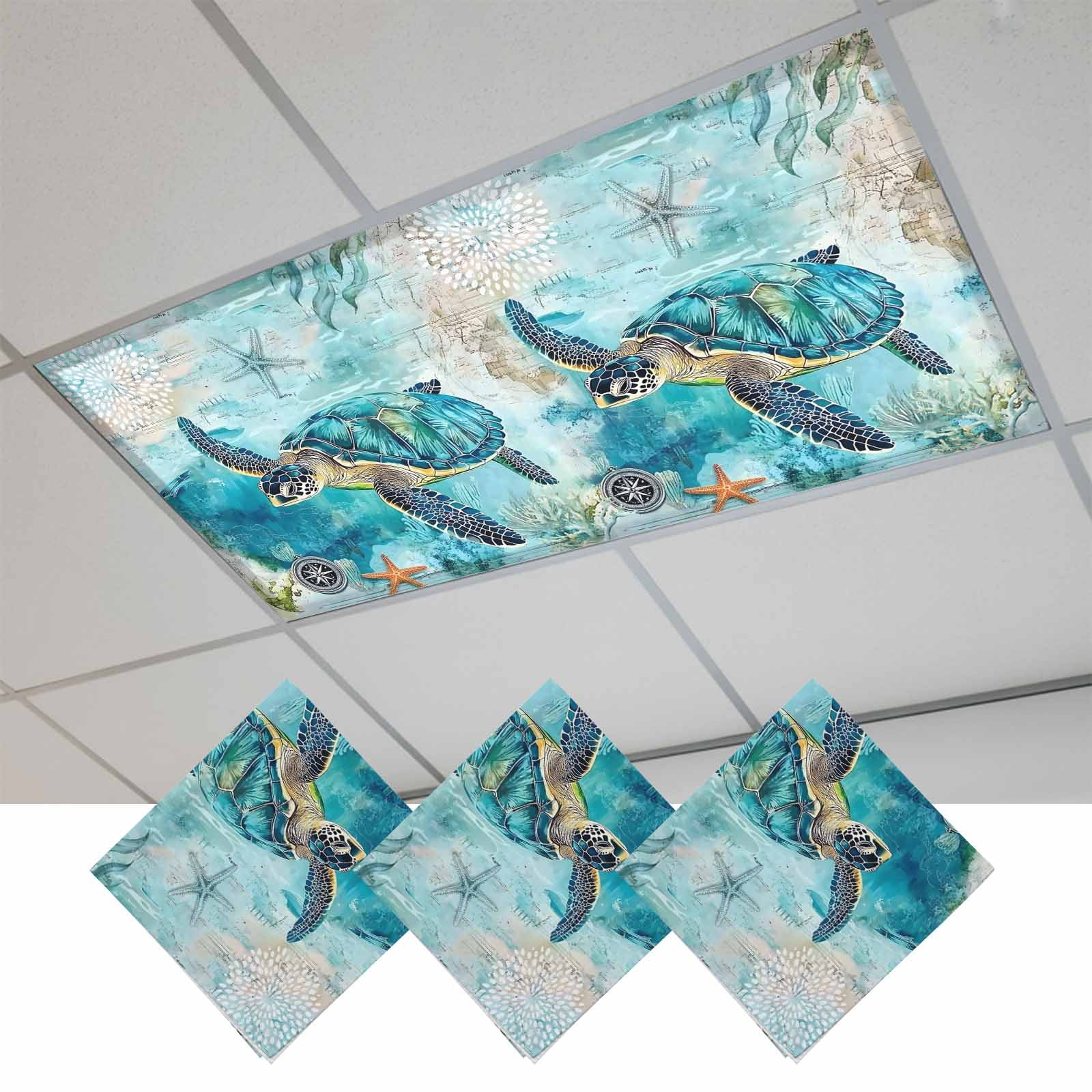 Turquoise Turtle Fluorescent Light Covers, Farmhouse Coastal Starfish ...