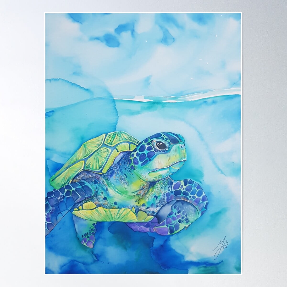 Turquoise Turtle Poster Wall Art, Modern Wall Decor For Living Room ...