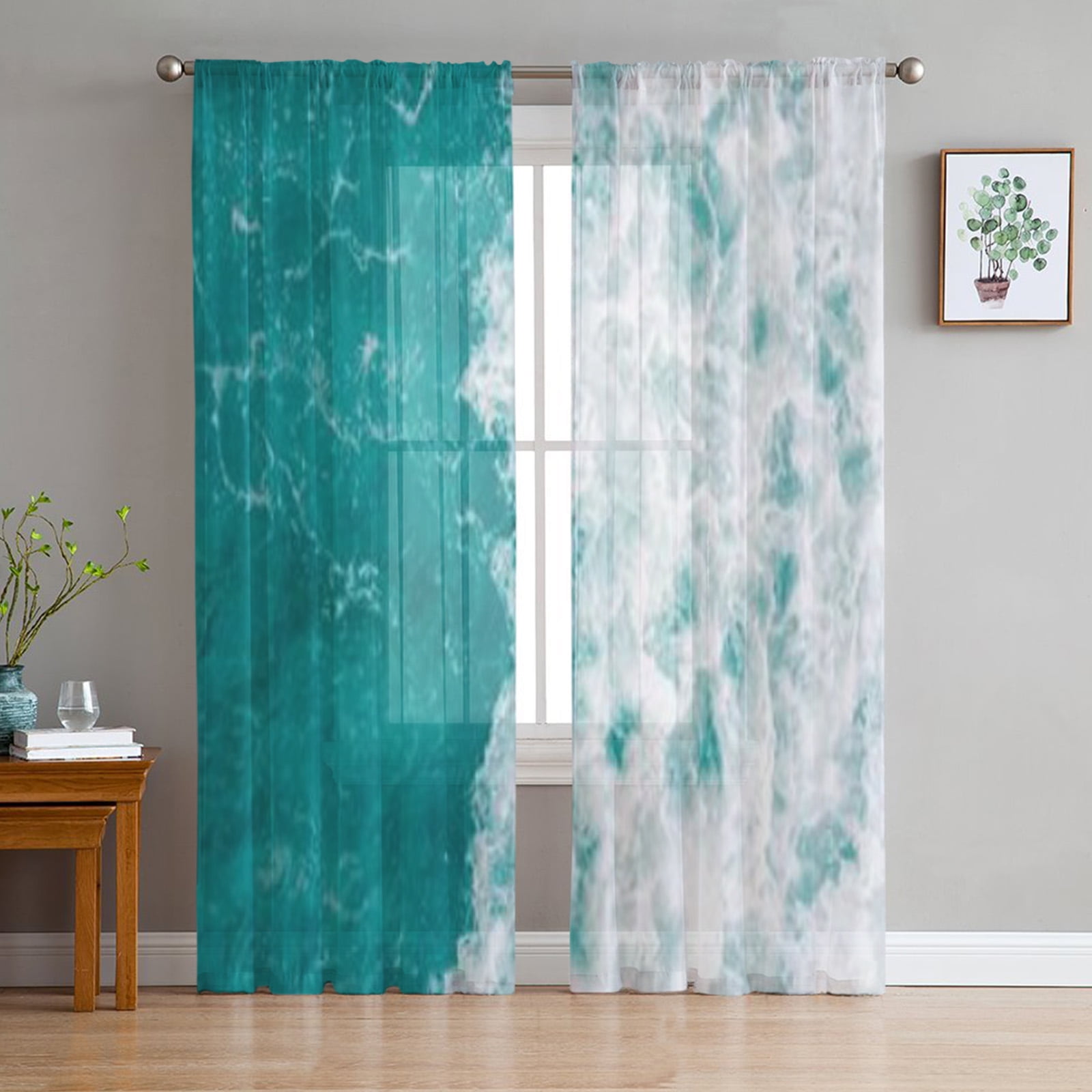 Turquoise Water Wave on Ocean Surface Window Curtains for Living Room Girl Bedroom Tulle ...