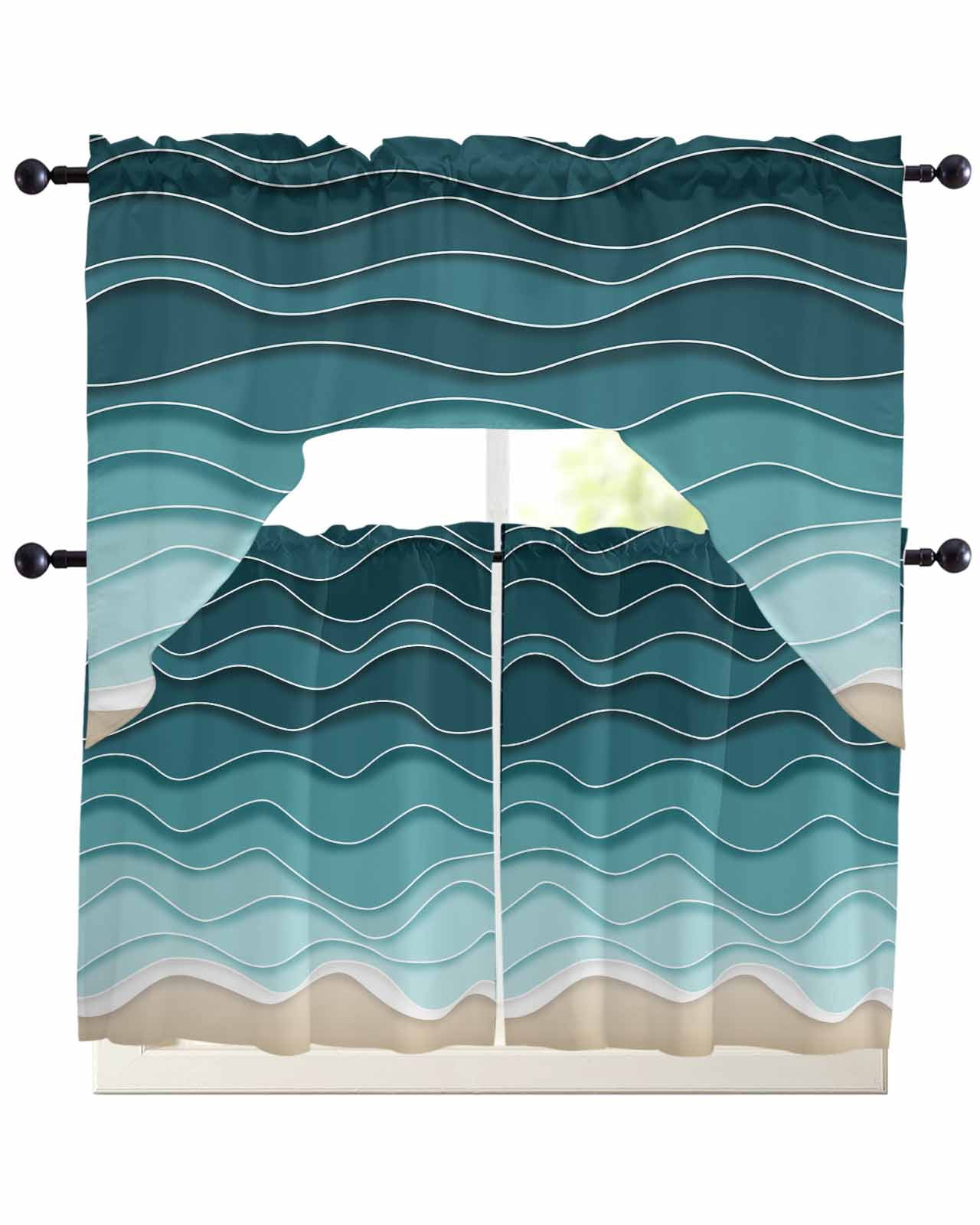 Turquoise Waves Kitchen Curtains Swag Valance and Tier Curtains Set 24 ...