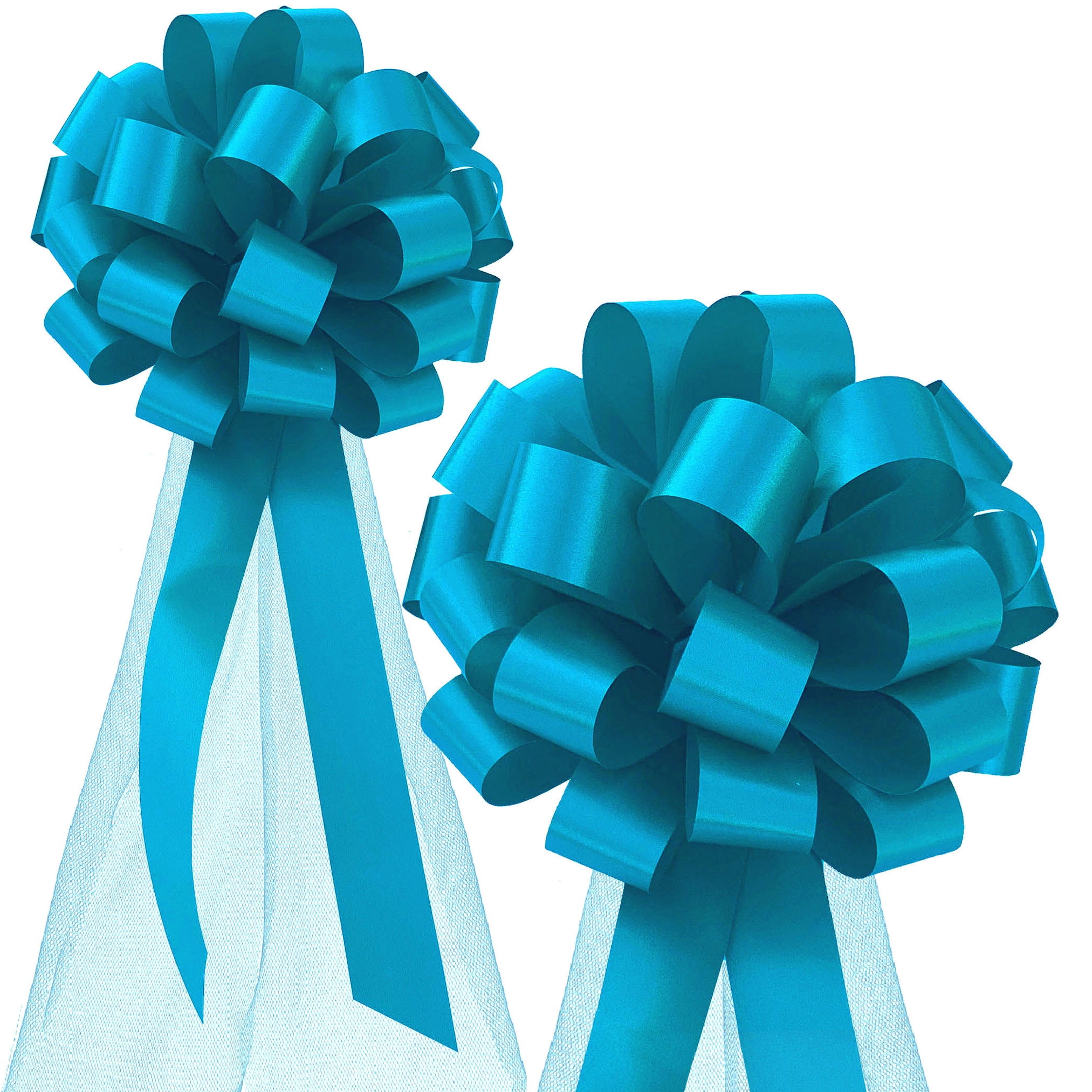 Turquoise Wedding Pull Bows with Tulle Tails - 8" Wide, Set of 6 ...