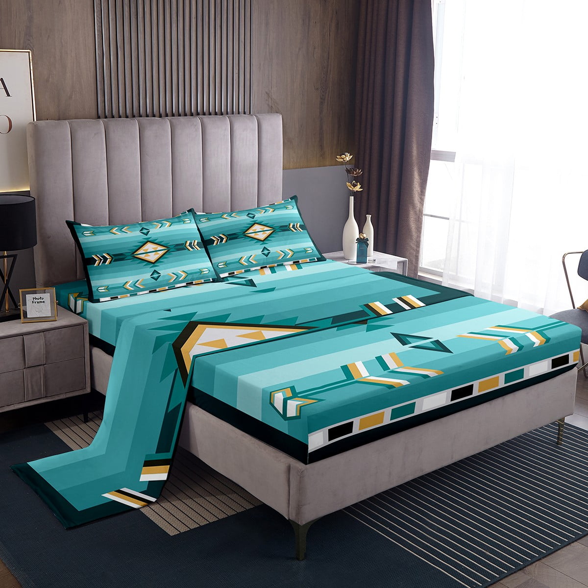 Turquoise Western Bed Sheets Queen Size Teal Southwestern Aztec Country ...