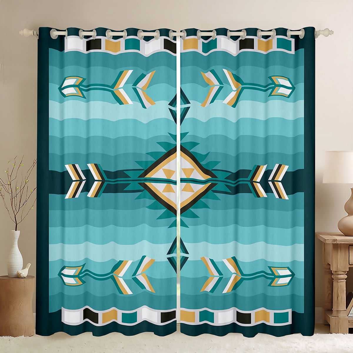 Turquoise Western 30%-50% Blackout Curtains 42"Wx84"L Teal Southwestern ...