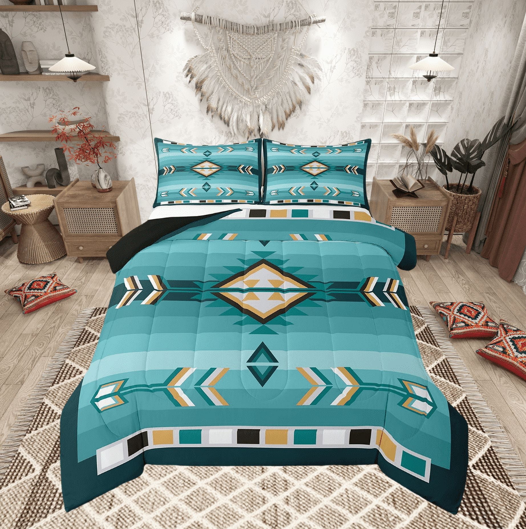 Turquoise Western Comforter Set Full Teal Southwestern Aztec Country ...