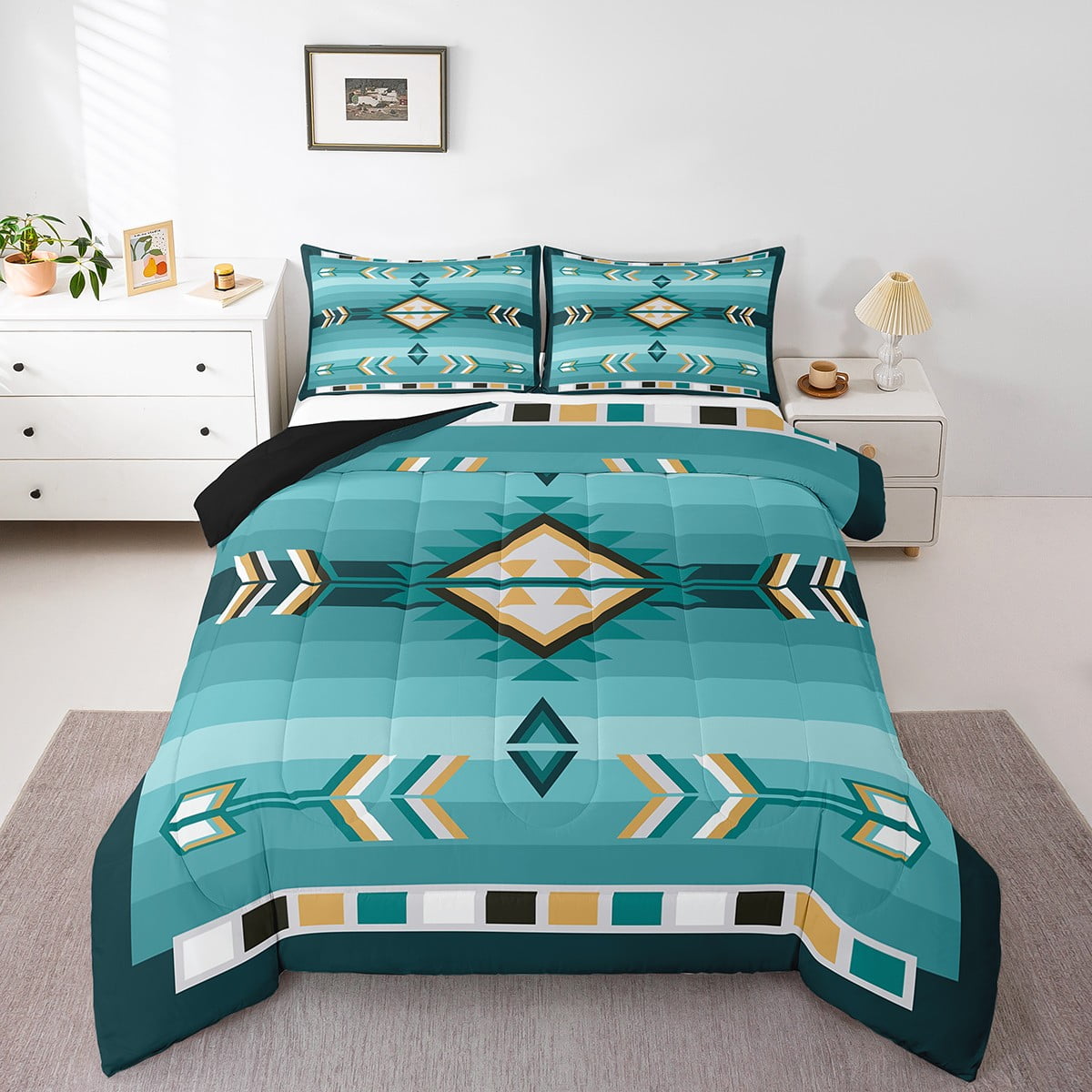 Turquoise Western Comforter Set Queen Teal Southwestern Aztec Country ...