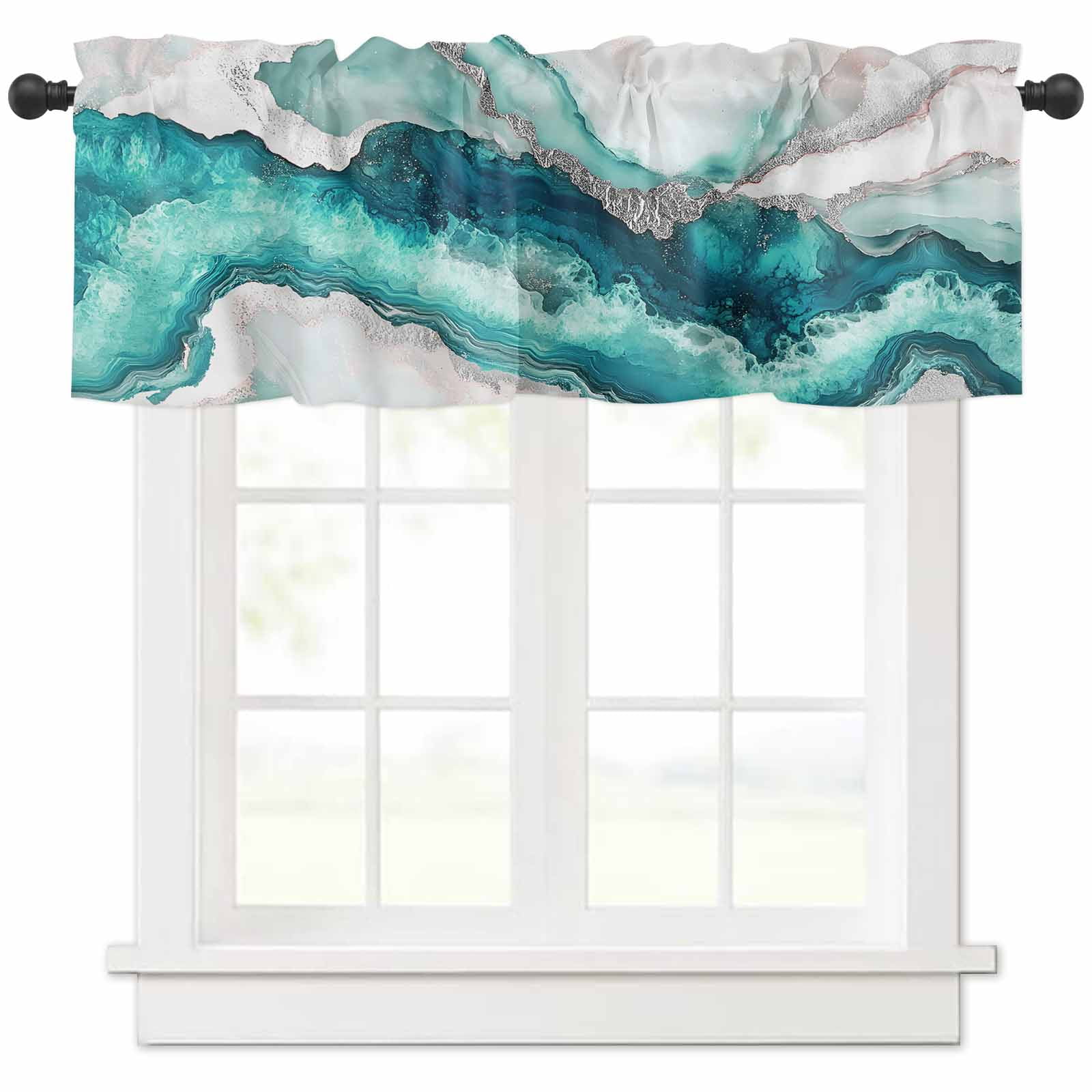 Turquoise White Marble Valances for Windows Farmhouse Kitchen Curtains ...