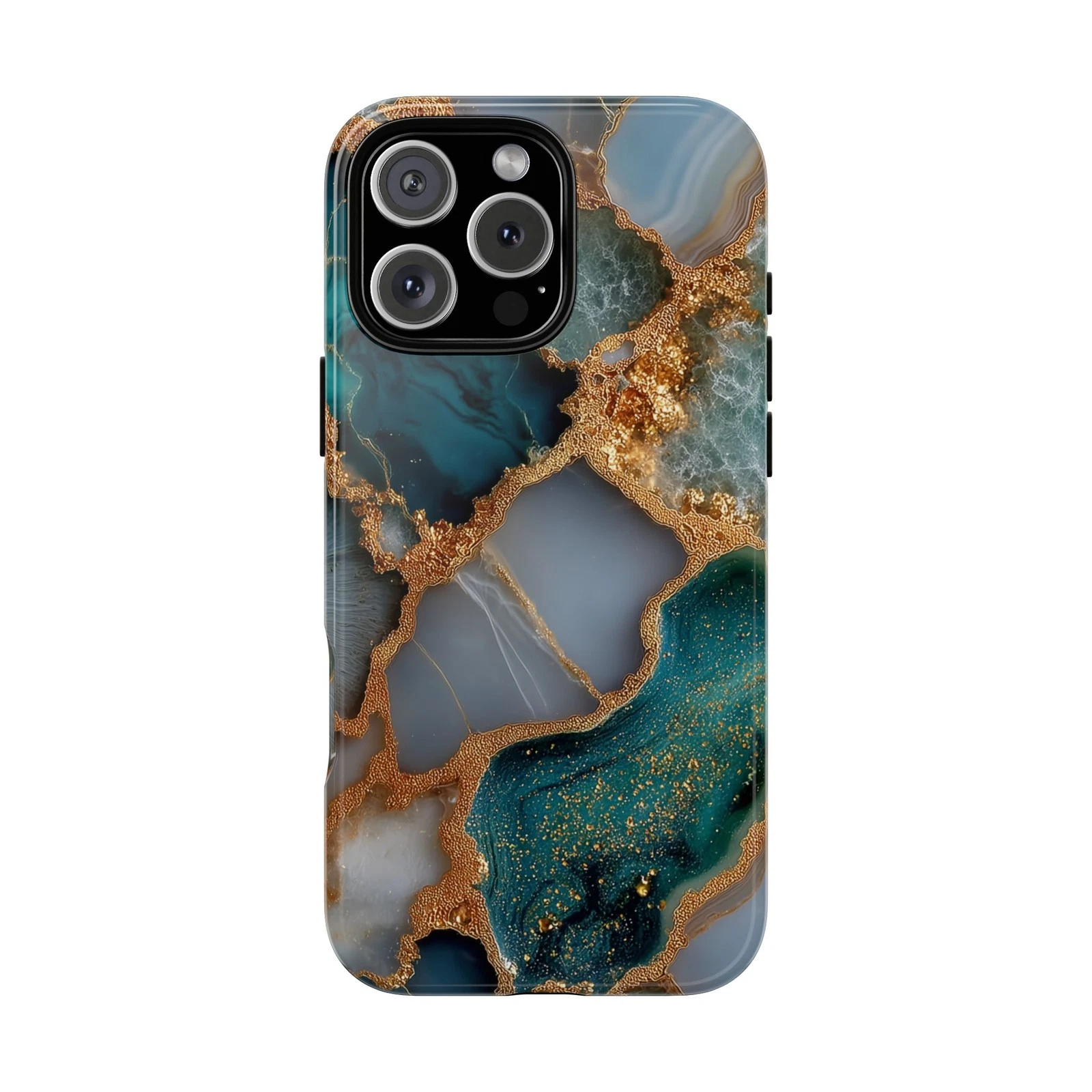 Turquoise White Marble with Gold Veins Phone Case for iPhone 17 11 12 ...