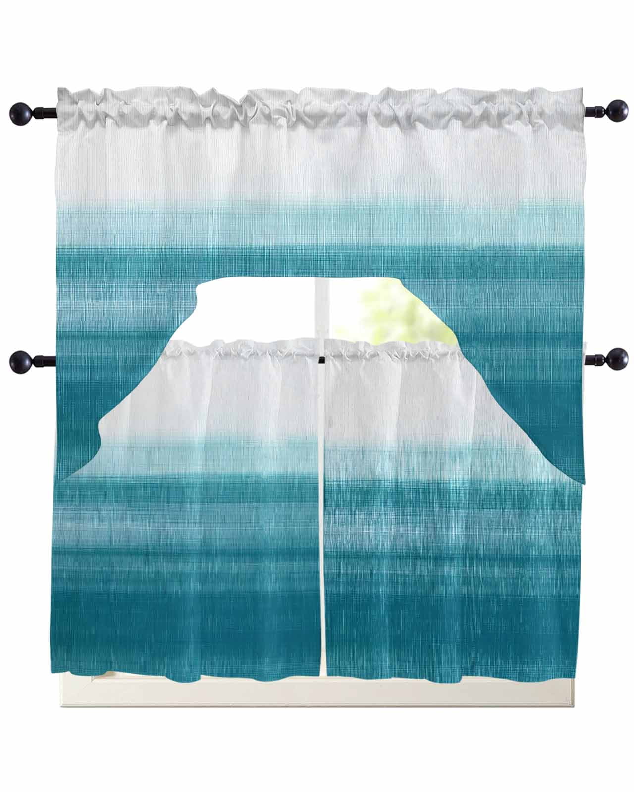 Turquoise White Ombre Kitchen Curtains Swag Valance and Tier Curtains ...