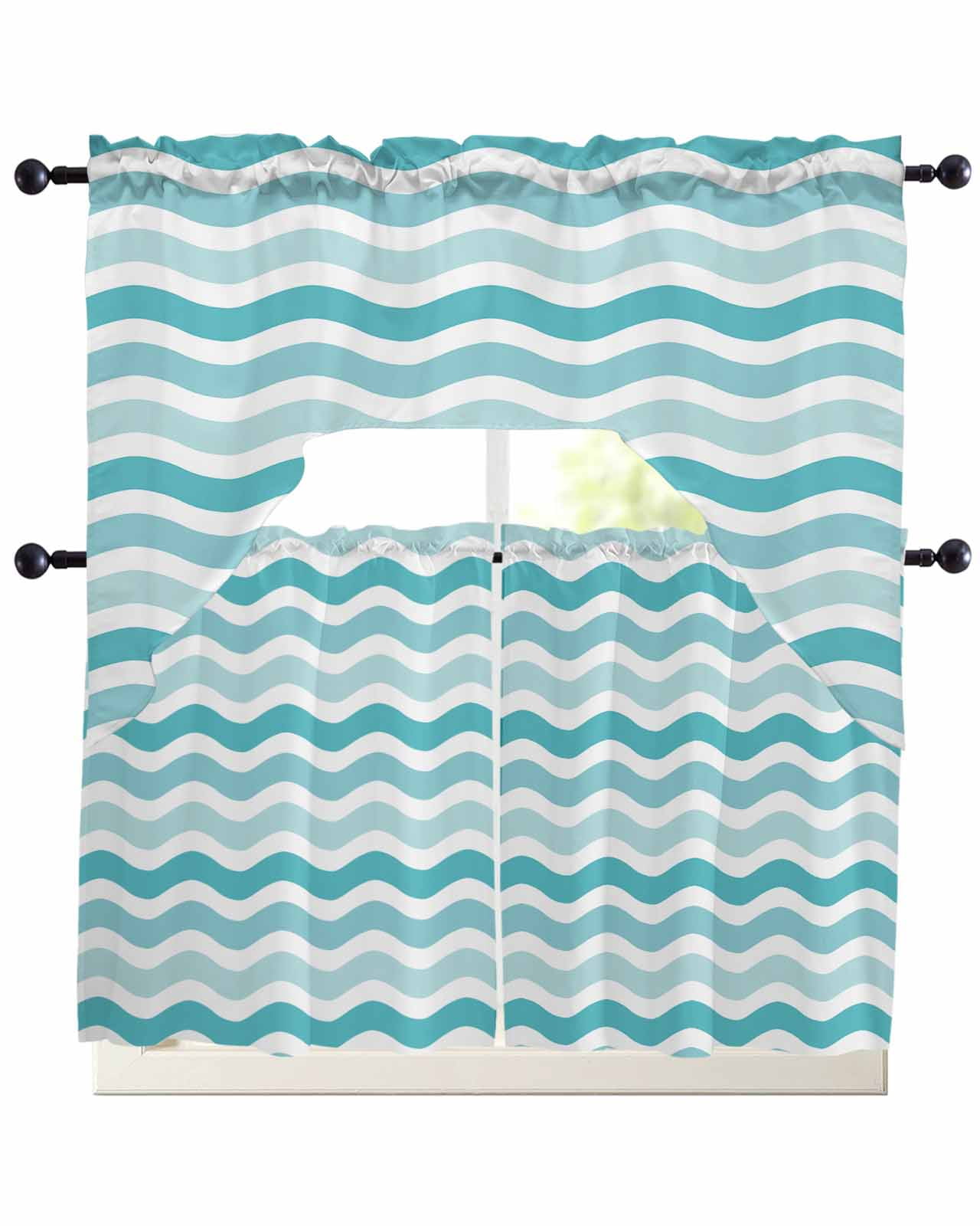Turquoise White Ombre Kitchen Curtains Swag Valance and Tier Curtains ...