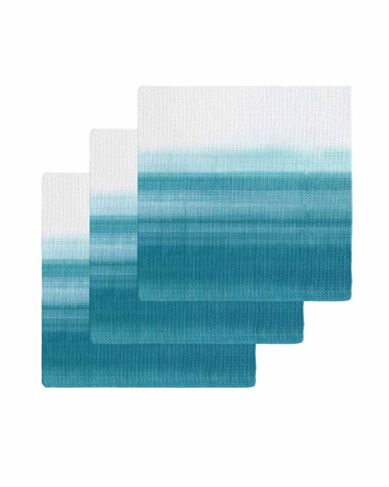Turquoise White Ombre Kitchen Dish Towels for Drying Dishes Set of 3, Modern Country Abstract ...