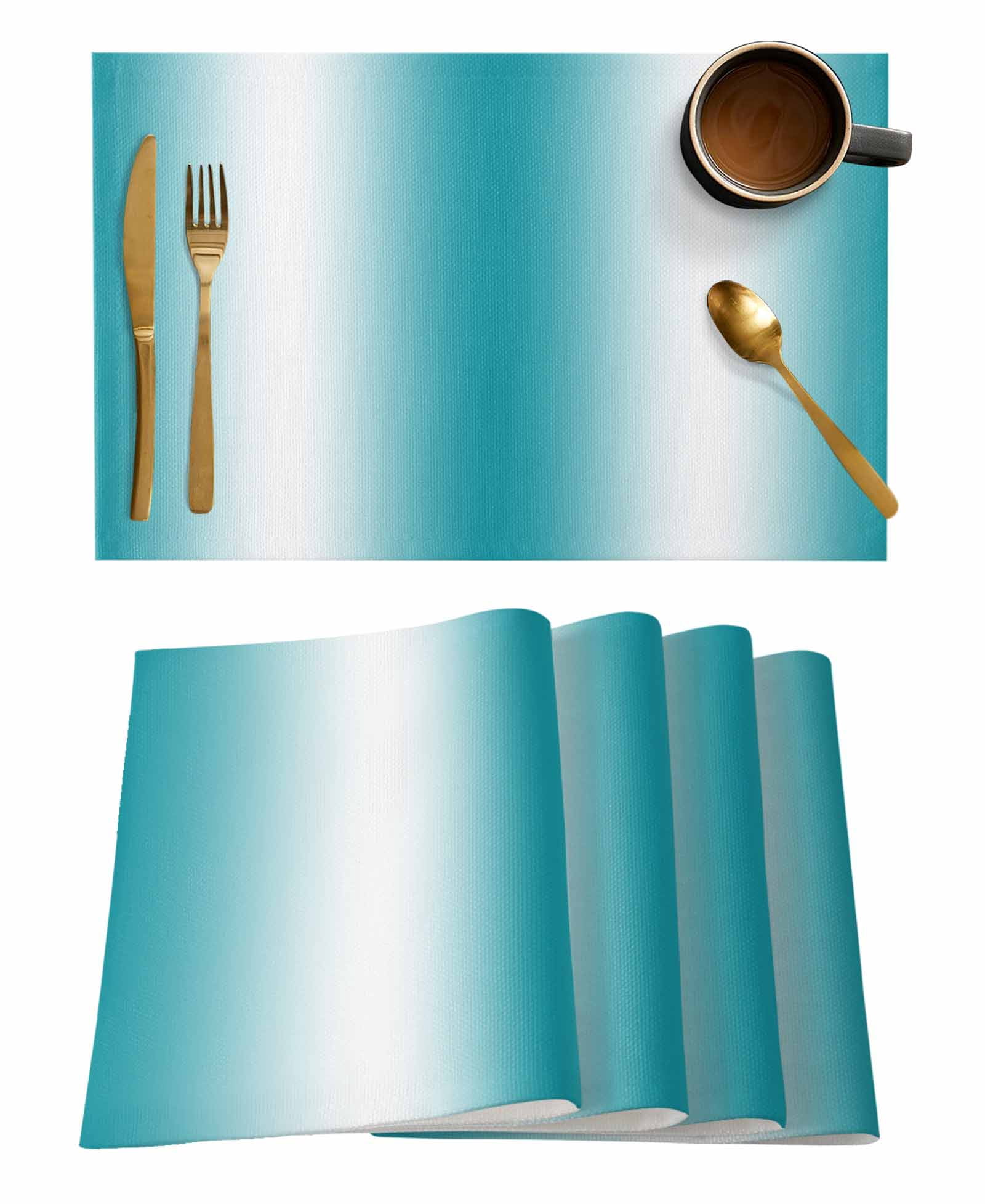 Turquoise White Ombre Placemats Set of 4, Abstract Art Modern Teal ...