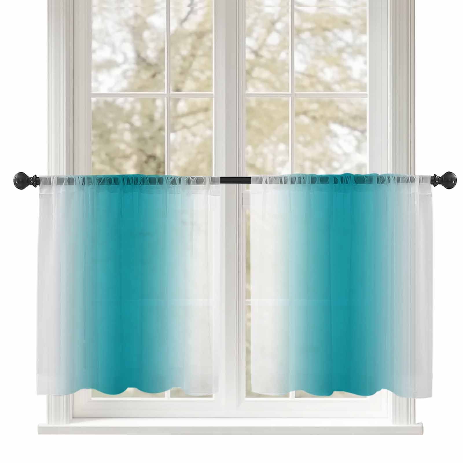 Turquoise White Ombre Sheer Curtains 45 inches Long 2 Panels Set ...