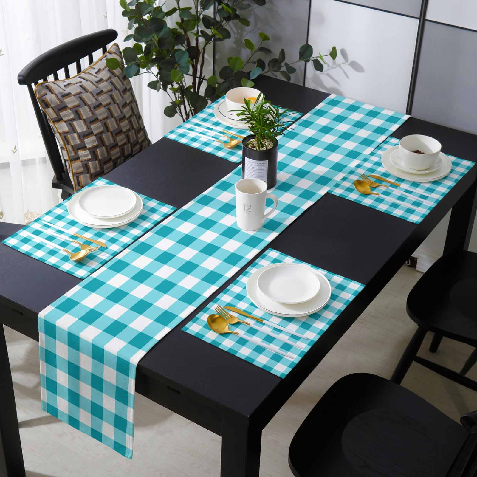Turquoise White Plaid Placemats Set of 6 with 70 Inches Long Table ...