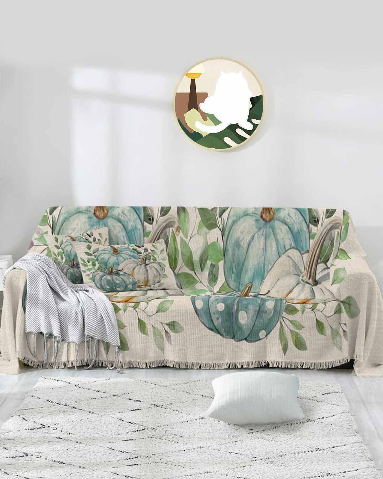 Turquoise White Pumpkin Sofa Couch Covers for 3 Cushion Couch,Washable ...