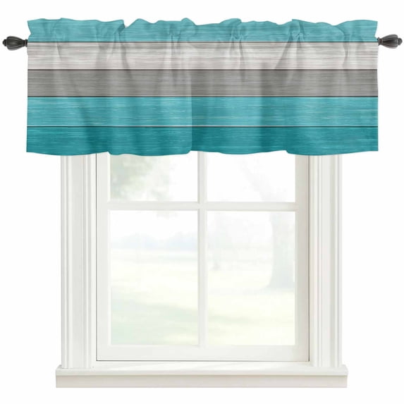 Turquoise Wood Grain Rod Pocket Curtain Valance, Country Retro Wooden ...