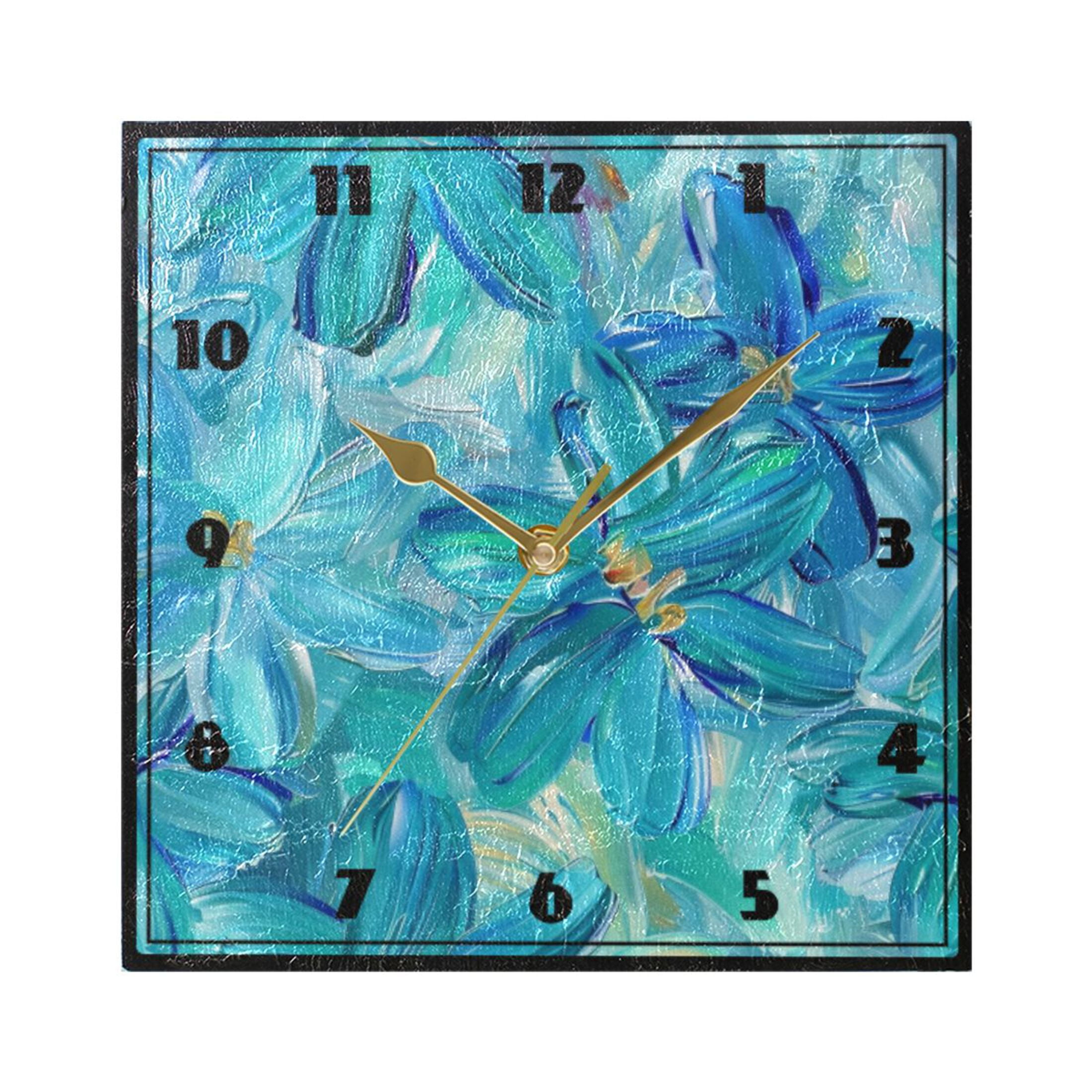 Turquoise and Blue Flowers Wall Clock 7.78" Non-Ticking Silent Battery ...