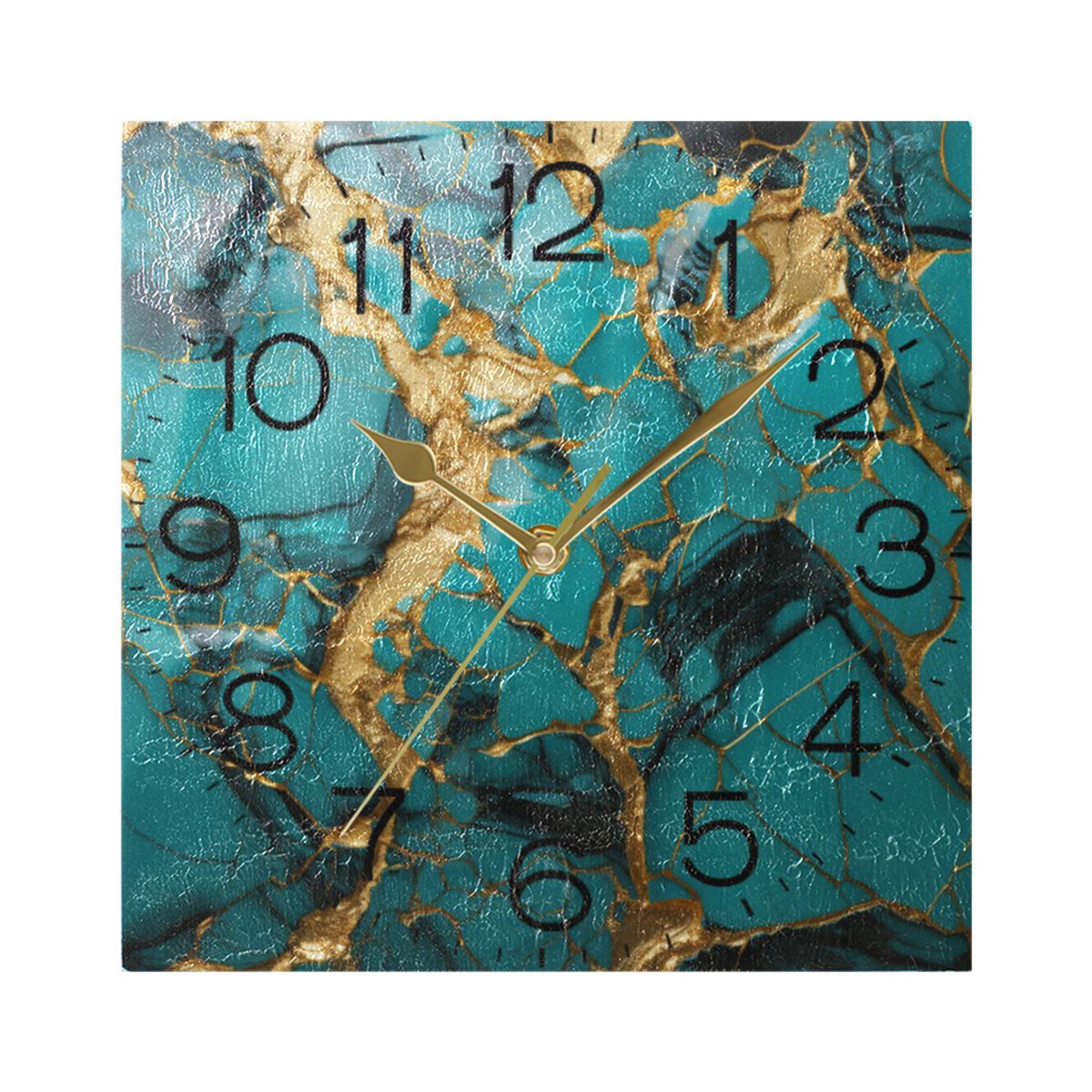 Turquoise and Gold Marble Wall Clock 7.78" Non-Ticking Silent Battery ...