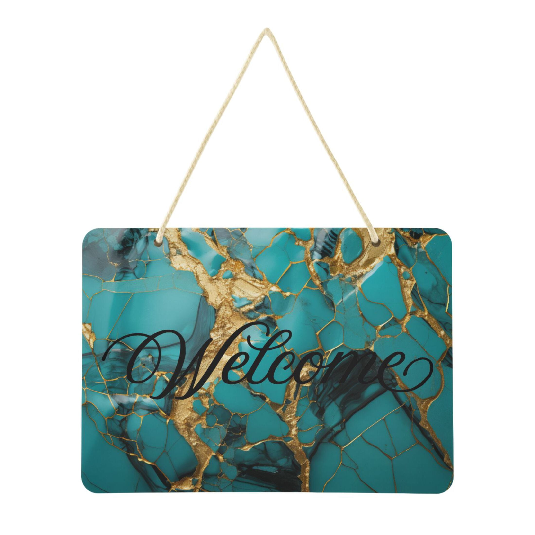 Turquoise and Gold Marble Welcome Sign Front Door PVC 14x10 inch Hanger ...
