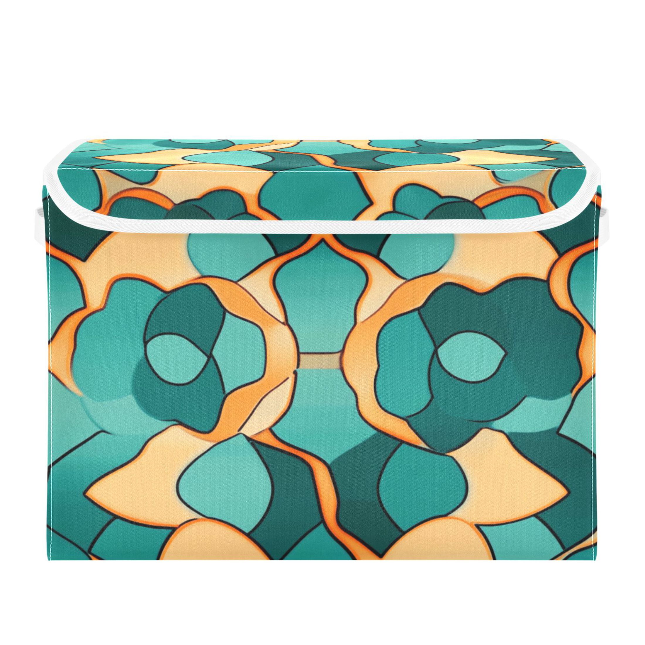 Turquoise and Orange Abstract Art Large Storage Bins with Linen ...