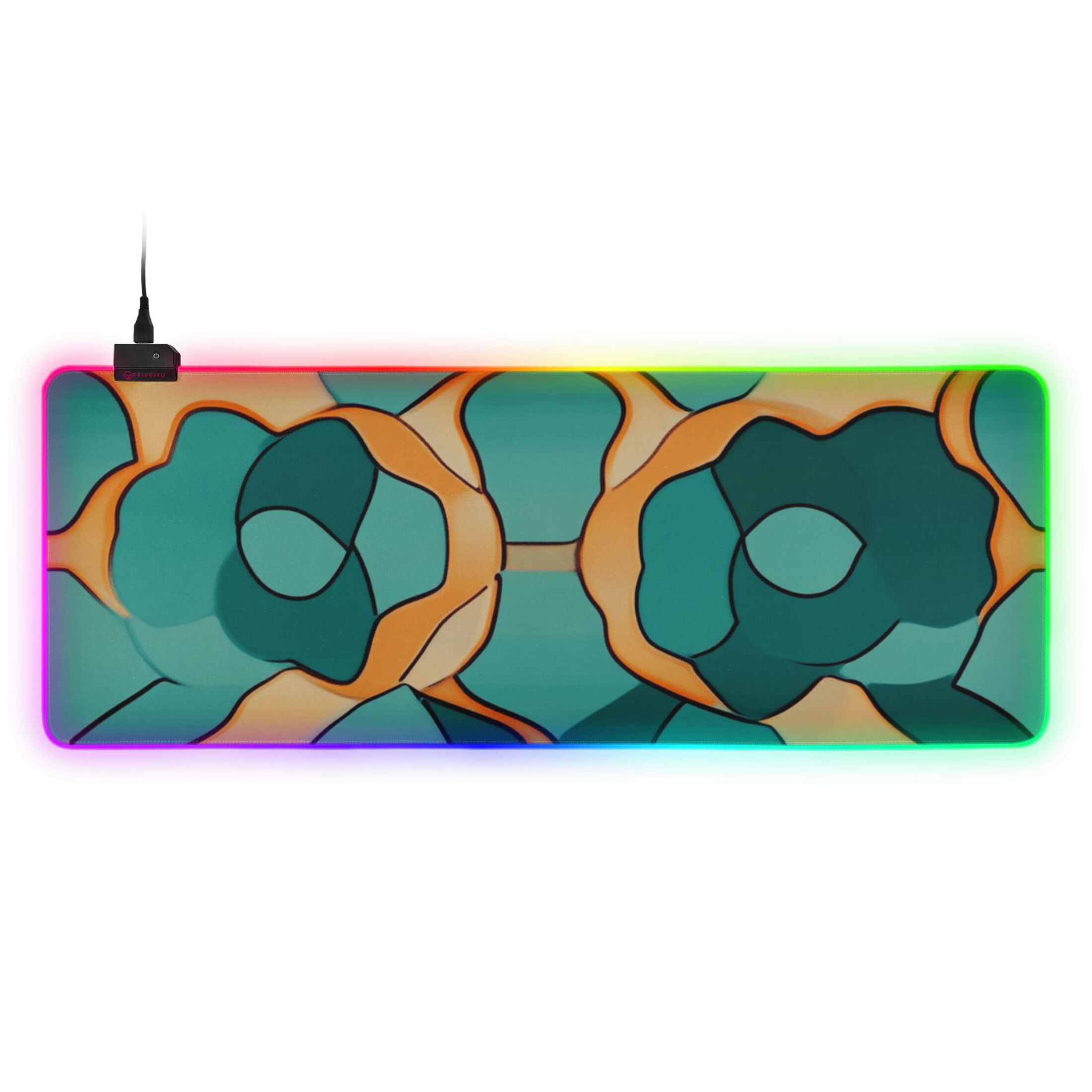 Turquoise and Orange Abstract Art RGB Gaming Mouse Pad Large Keyboard ...