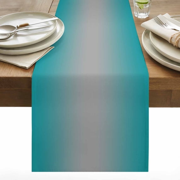 Turquoise and Table Runner 13x108 inch Grey Gradient Cotton Linen ...