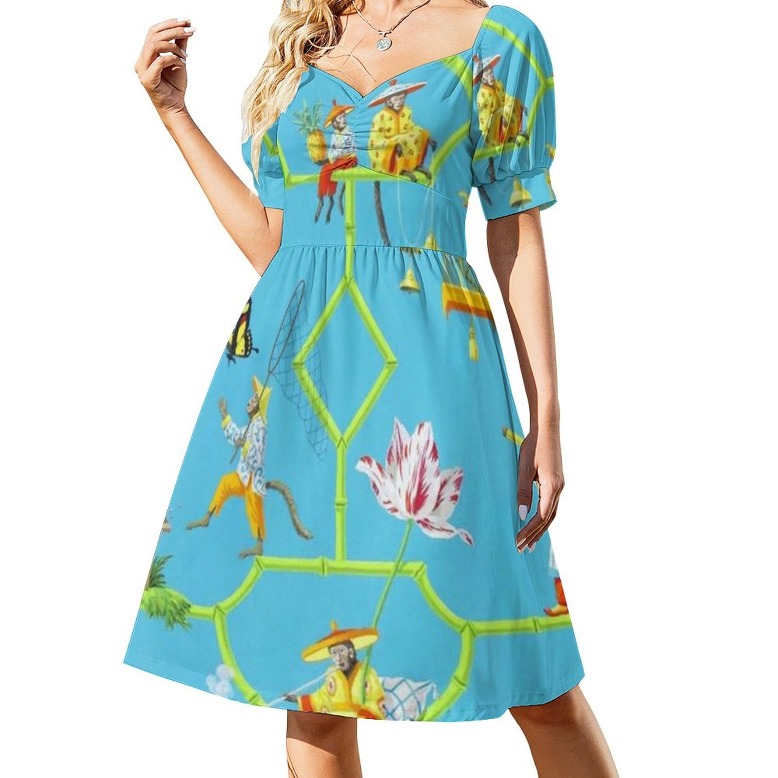 Turquoise and green monkey world Chinoiserie Dress prom clothes womans ...