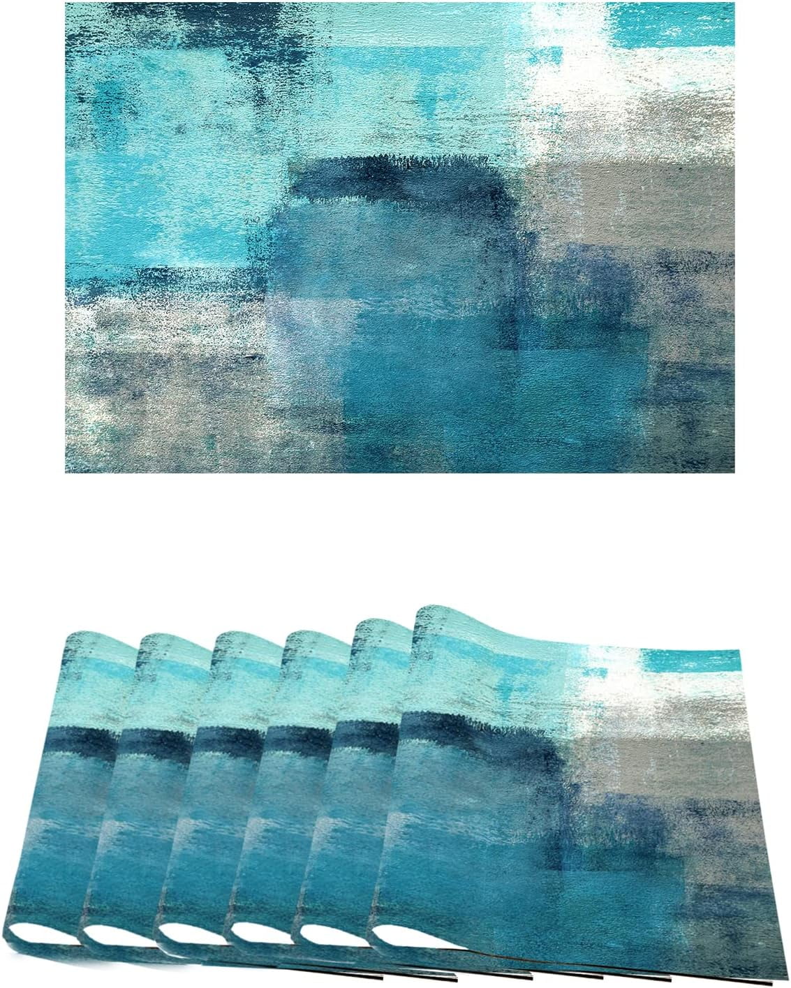 Turquoise placemats Set of 6,Modern Art Placemats Turquoise and Gray ...