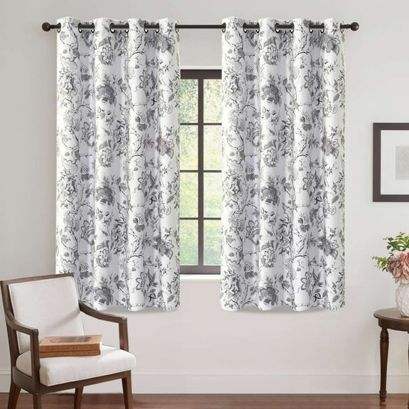 Floral Grommet Curtains, Wild Flower Leaf Blackout Curtain Thermal ...