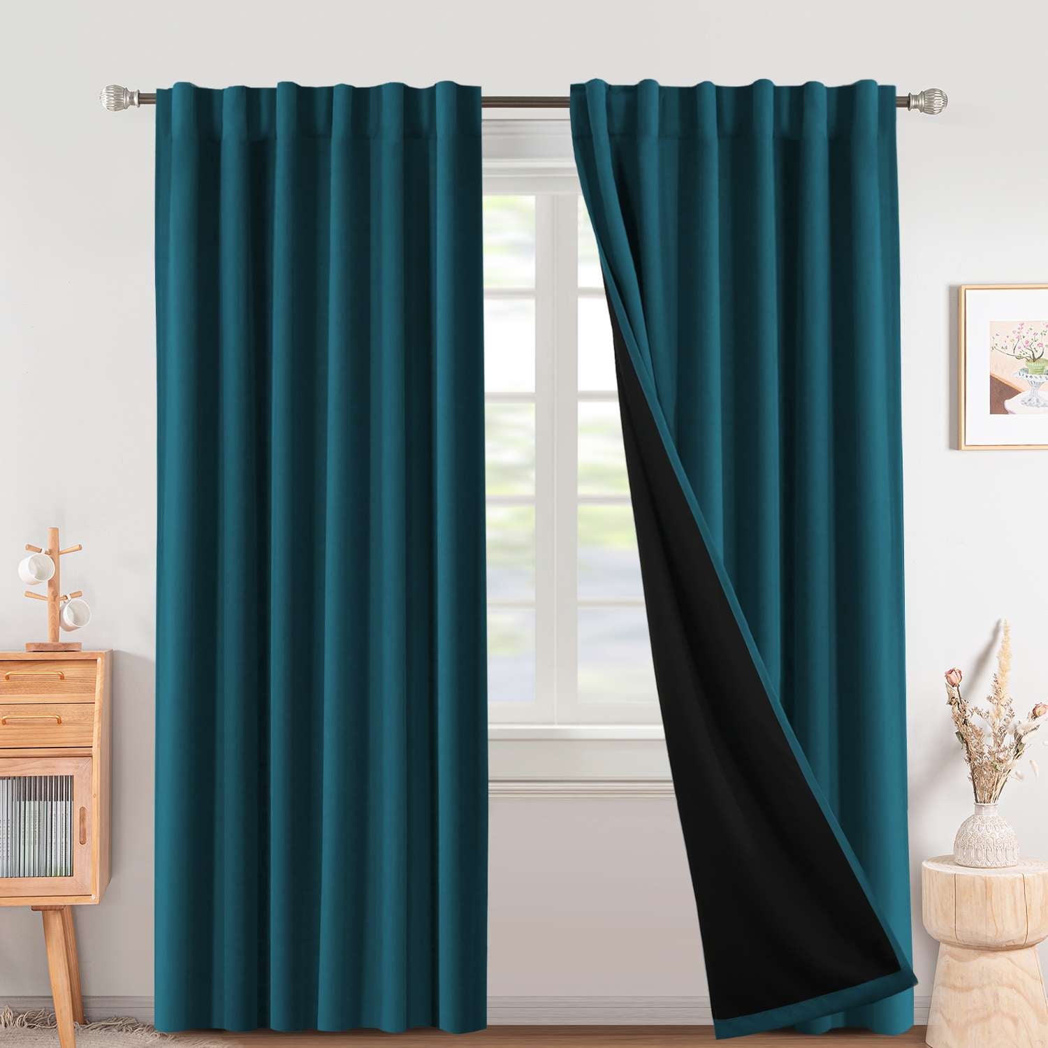 Turquoize Classic 100% Blackout Back Tab/Rod Pocket Curtains, Dark Teal ...