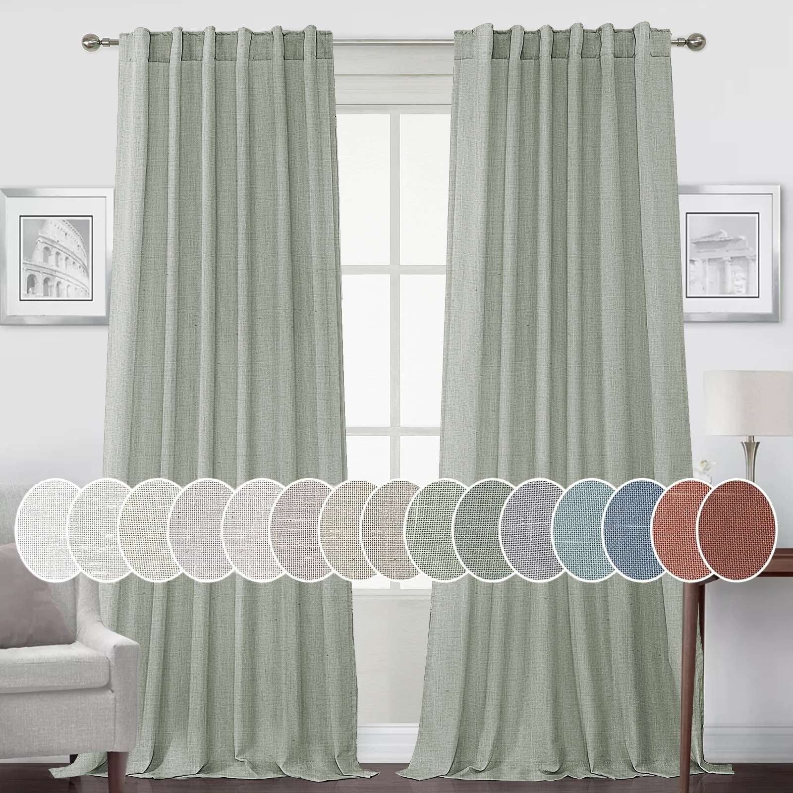 Turquoize Classic Green Solid Print Back Tab Light Filtering Curtains ...