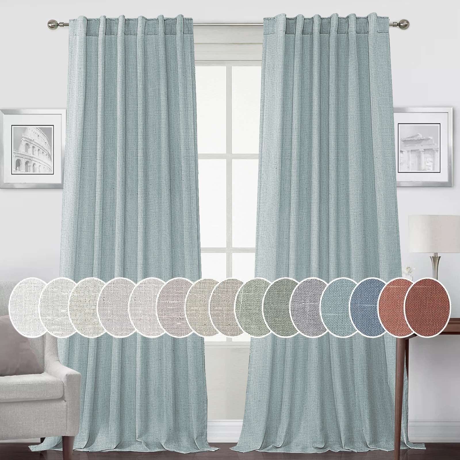 Turquoize Contemporary Light Filtering Back Tab Curtain Sets, 52 x 84 ...