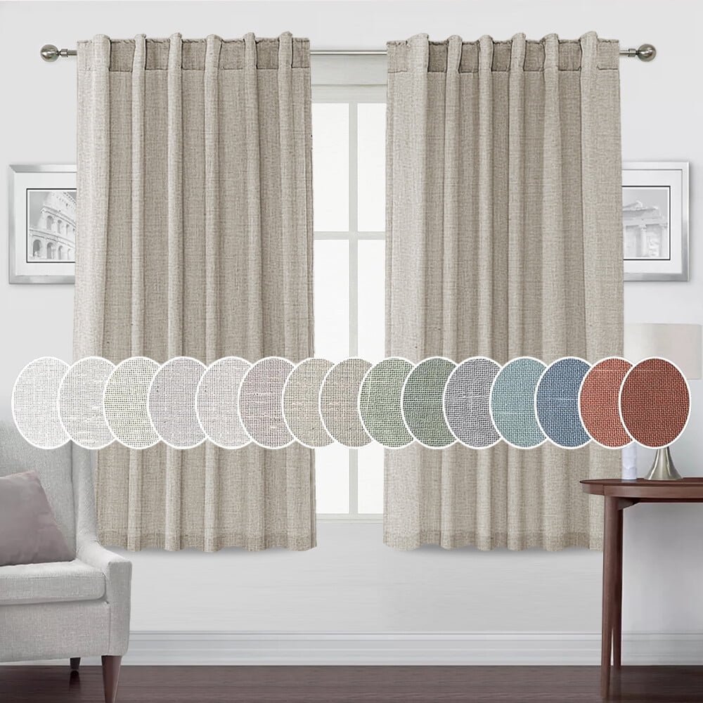 Turquoize Natural Linen Light Filtering Semi Sheer Living Room Curtains ...