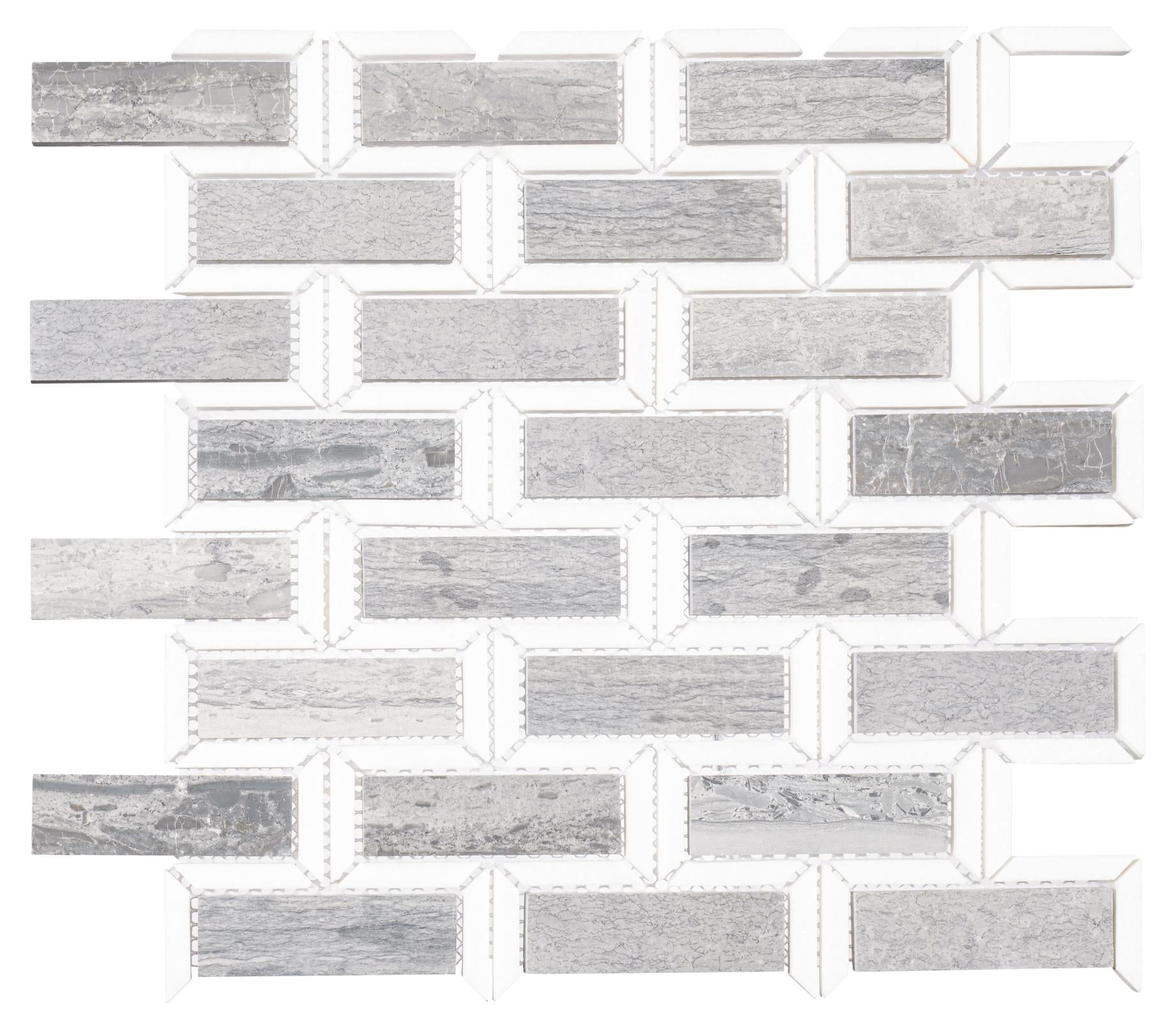Turret Quinn Gray Brick Joint Marble Look Natural Stone Mosaic Wall and ...