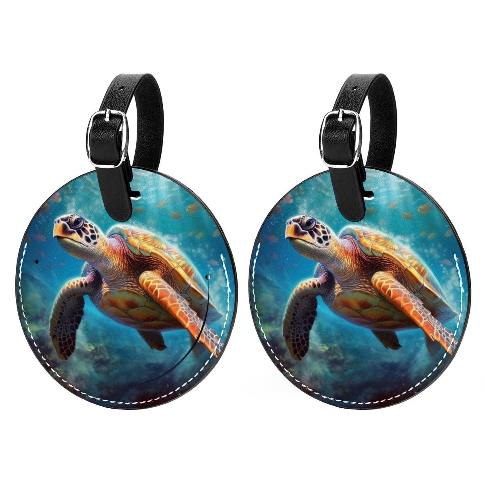 Turtle 2Pcs PU Leather Round Luggage Tags with Privacy Cover and Name ...