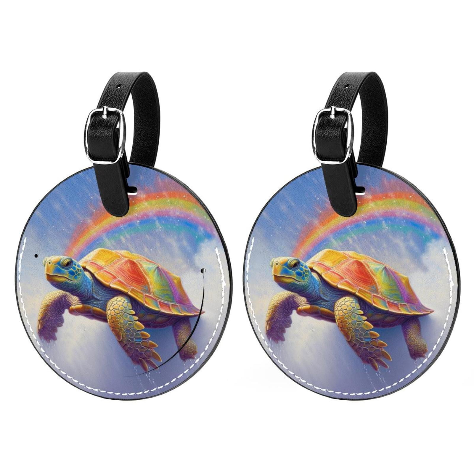 Turtle 2Pcs PU Leather Round Luggage Tags with Privacy Cover and Name ...