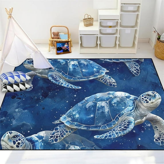 Turtle Area Rug Ocean Animal Blue Sea Turtle Carpet Sea Animal ...