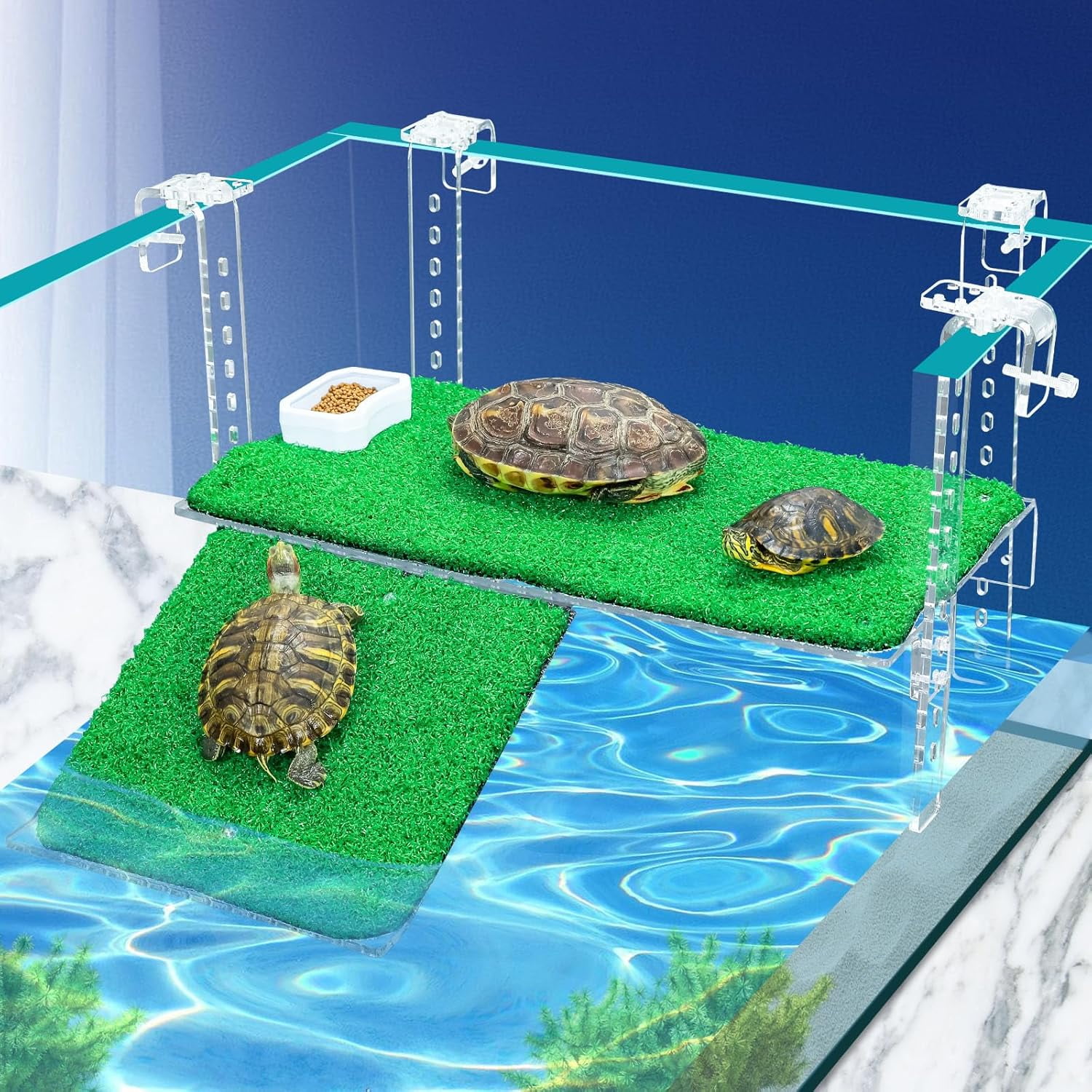 Turtle Basking Platform with Artificial Grass & Adjustable Ramp Non ...