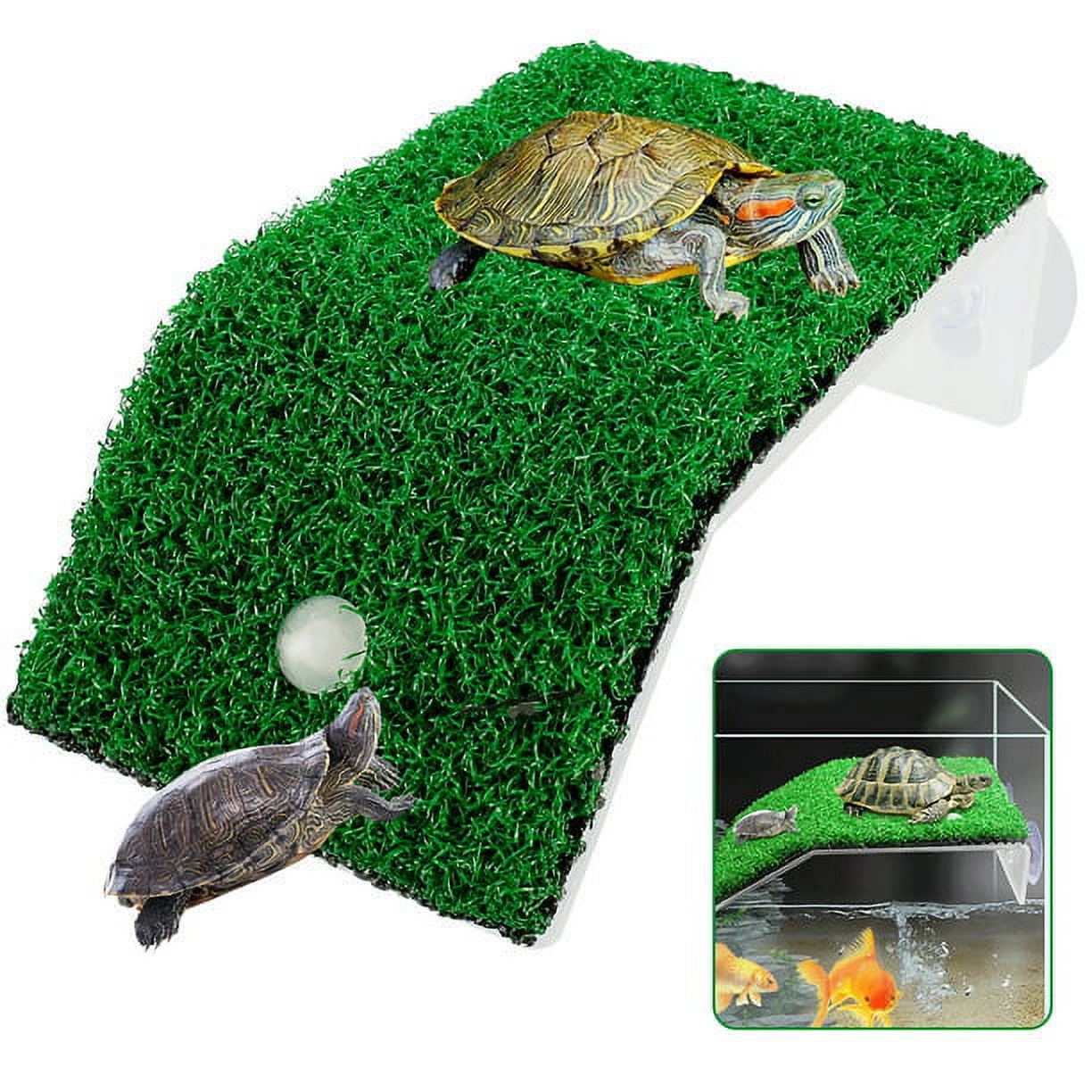 Turtle Basking Platform with Simulation Grass,PP Material Safe, Non ...