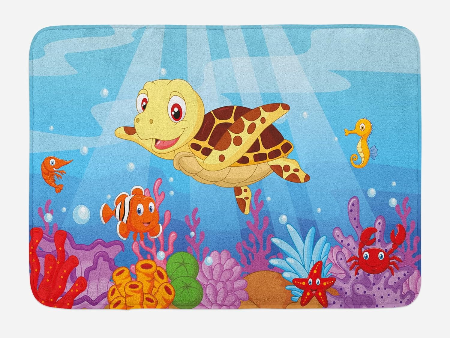 Turtle Bath Mat, Funny Style Underwater Sea Animals Turtle and Fish ...