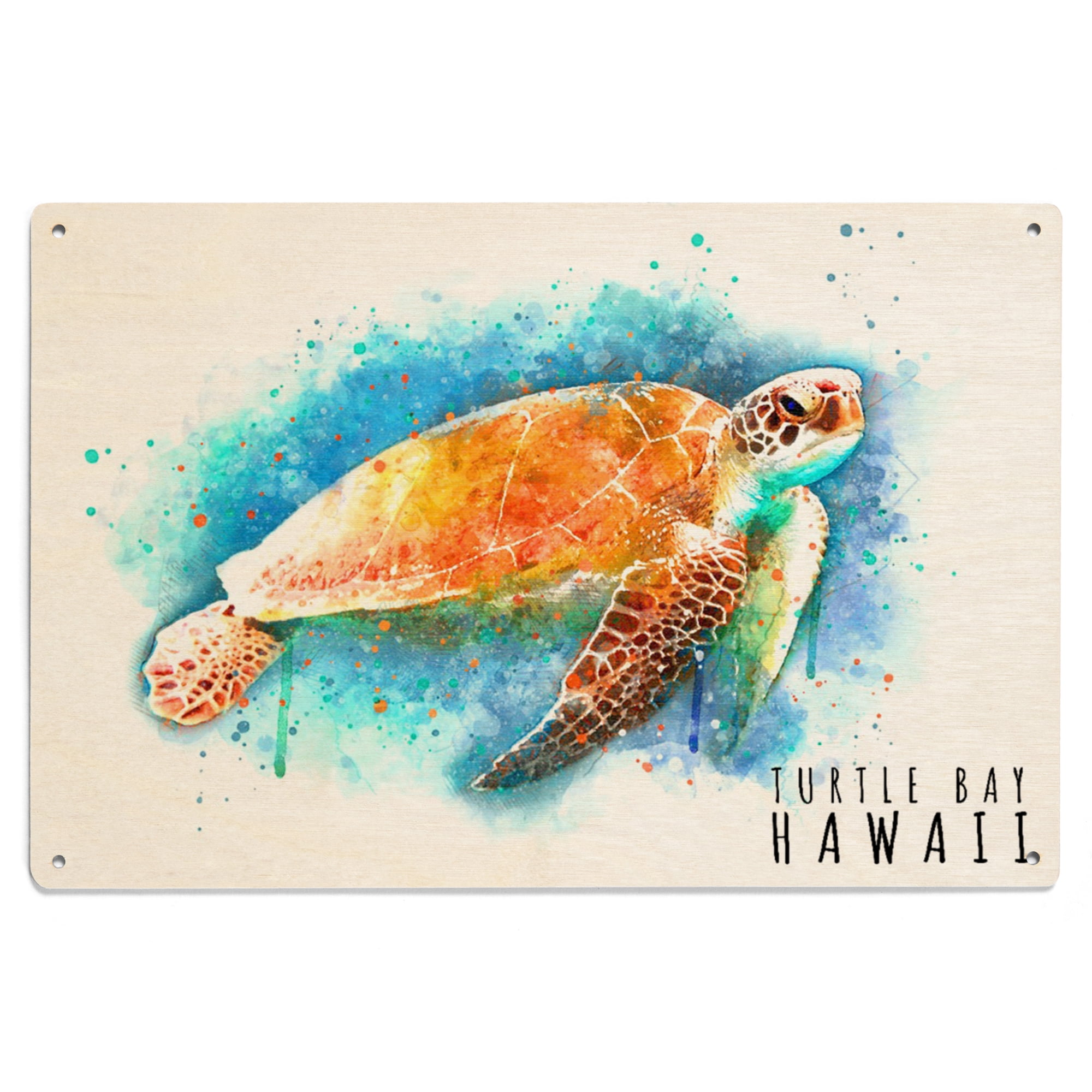 Turtle Bay, Hawaii, Sea Turtle, Watercolor Birch Wood Wall Sign (6x9 ...