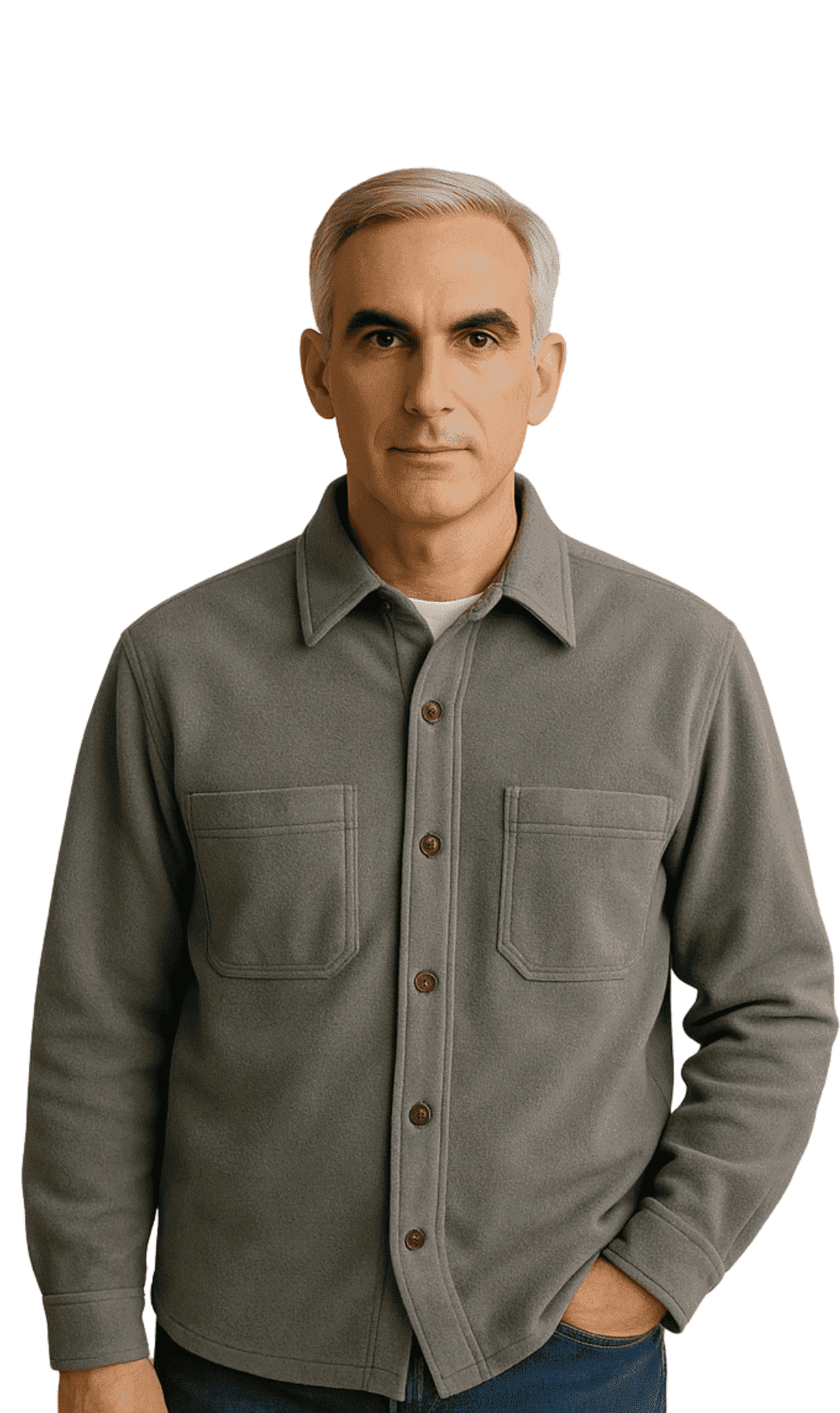 Turtle Bay New York Men's Grey Heathered Fleece Overshirt with Chest ...