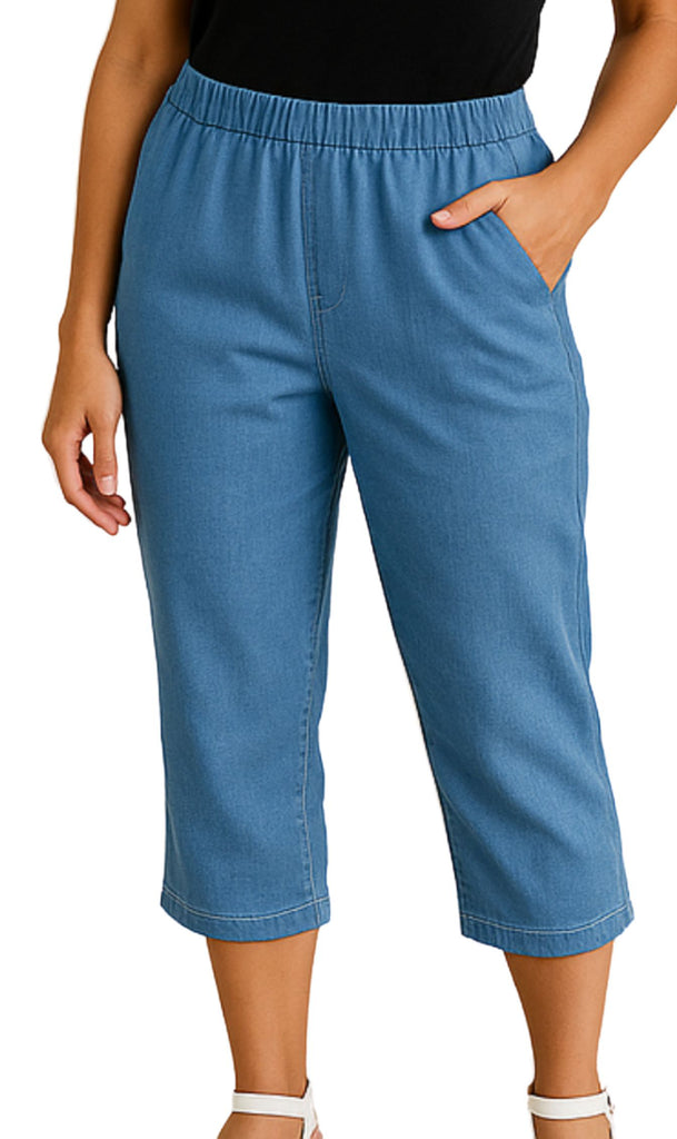 Turtle Bay New York Women’s Pull-On Stretch Denim Capris – Elastic ...
