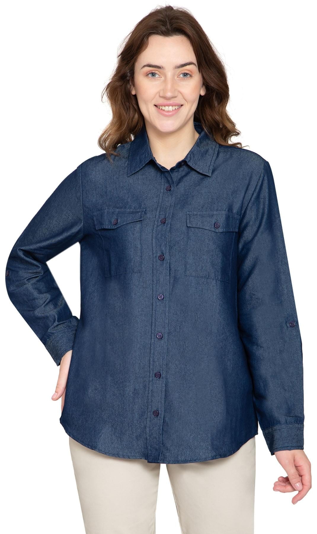 Turtle Bay New York Women's Button Down Denim Shirt - Long Sleeve wiith ...