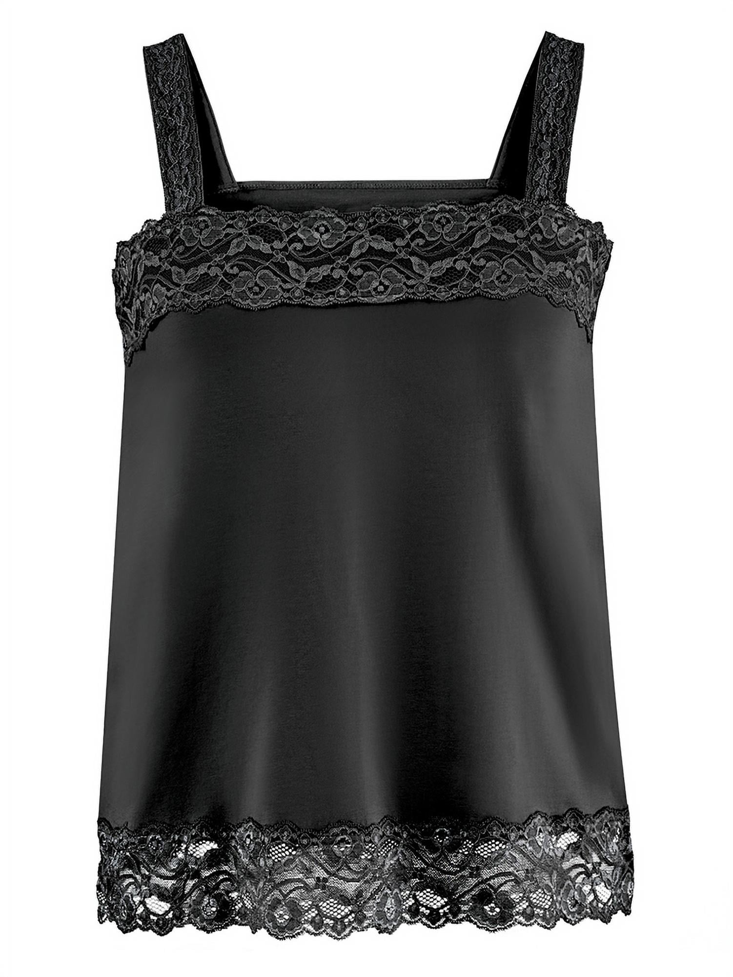 Collections Etc Solid Color Lace Trim Camisole Tank Top, Square ...